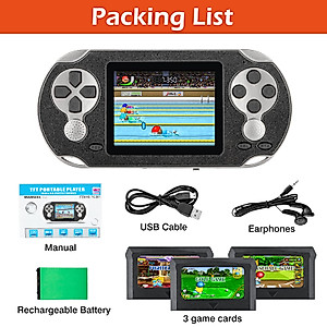 TaddToy 16 Bit Handheld Game for Kids Adults, 3.0'' Large Screen Preloaded 230 HD Classic Retro Video Games with USB Rechargeable Battery & 3 Game Cartridges for Birthday Gift for Kids 4-12 (Black)