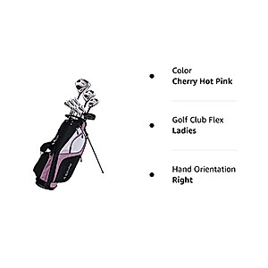 Aspire XD1 Ladies Womens Complete Right Handed Golf Clubs Set Includes Titanium Driver, S.S. Fairway, S.S. Hybrid, S.S. 6-PW Irons, Putter, Stand Bag, 3 H/C's Pink (Cherry Right Petite Size -1")