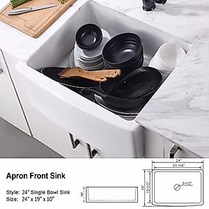 Hovheir 24 Inch Fireclay Farmhouse Kitchen Sink, 24 Laundry Sink White Fireclay Kitchen Sink Apron Sink with Accessories Farm Sink Single Bowl Kitchen Sink