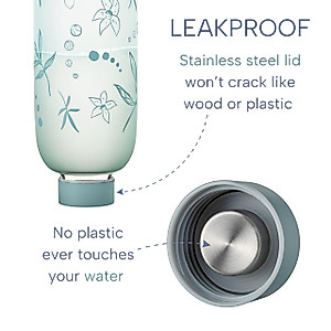 Asana Bottle 32 oz Glass Water Bottle with Time Marker, BPA Free Borosilicate Glass, Premium Leakproof Reusable Water Bottle with Times to Drink (Sage Serenity)