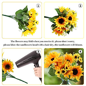 Levana.m Artificial Sunflowers Bouquet with Stems Silk Sunflowers Fake Yellow Flowers for Wedding DIY Garden Craft Art Home Decor Birthday Party Outdoor Decor