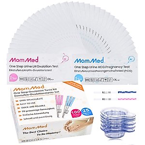 MomMed Ovulation Predictor Kit (HCG25-LH100), with 25 Pregnancy Test and 100 Ovulation Test Strips, Easy to Use Ovulation and Pregnancy Tests with 125 Urine Cups, Accuracy Fertility Test, OPK Test