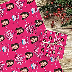 Personalized Wrapping Paper Funny Gift Wrapping Paper Face Photo Name Custom Fathers Day Gift Wrap Roll for Dad Men Women Kids Birthday Graduation Christmas Anniversary Baby Shower 58"x 23" (Birthday 03, 1 Count (Pack of 1))