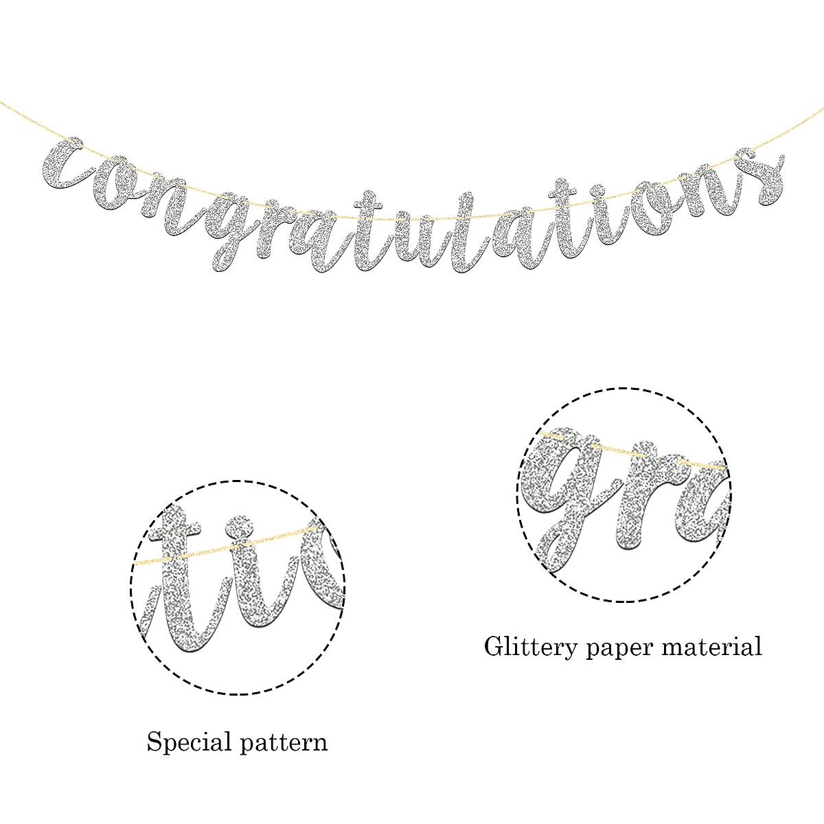 Silver Glitter Congratulations Banner for Wedding, Anniversary, Graduation, Congrats Master Bunting, Retirement Party Decorations Supplies