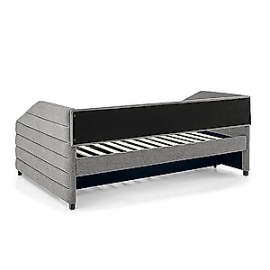 Eafurn Upholstered Daybed with Twin Size Trundle Bed and Wooden Slatted, Modern Linen Upholstered Full Size Day Bed Tufted SofaDaybed Frame and A Trundle, No Box Spring Needed, Furniture for Bedroom