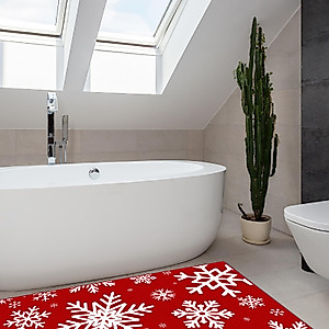 Drydiet Christmas Area Rug Xmas Snowflake Washable Non Slip Rug, Red White Xmas Winter Door Mat Holiday Decor Carpet for Living Room Bedroom Dining Room Kitchen Bathroom Hallway (3 x 5 Feet)