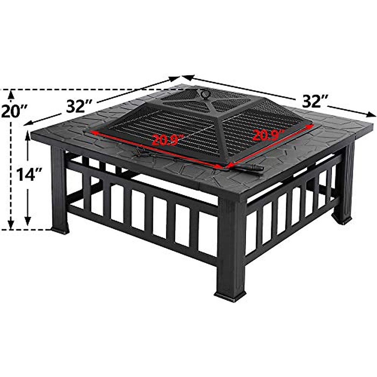 Nouva 32'' Outdoor Firepit Square Fire Pit Table with Waterproof Cover Wood Burning for Outside Backyard,Garden, Patio, Terrace,Camping,Barbecue
