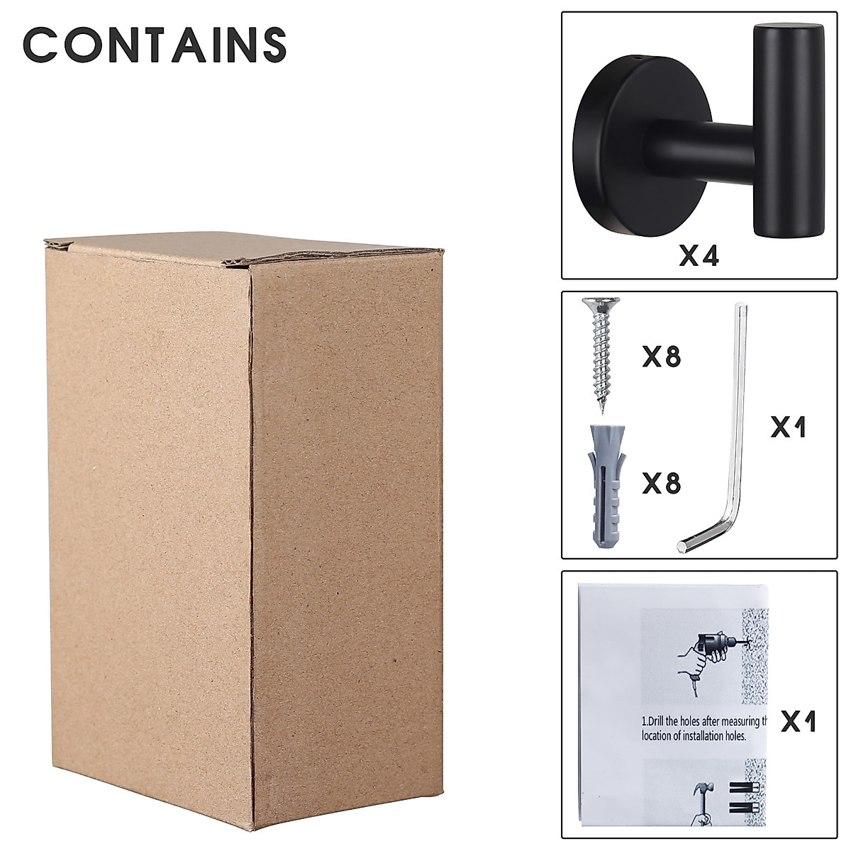 Towel Hooks Bathroom Coat Hook Robe Hook Stainless Steel Heavy Duty Door Hanger Towel Robe Clothes Cabinet Closet Sponges Wall Hook for Bathroom Bedroom Kitchen Hotel Pool 4 Packs Matte Black