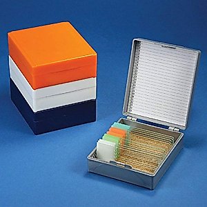 Globe Scientific 513075W ABS Plastic Cork Lined Slide Storage Box for 25 Slides, White