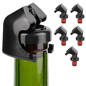 HERCHR 5PCS Wine Bottle Stoppers, Champagne Bottle Stopper with Food Grade Silicone Leak proof Keep Fresh, Champagne Stopper Professional Wine Saver for Champagne, Cava, Prosecco and Sparkling, Black