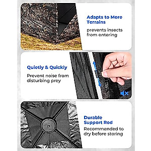 KEMIMOTO Hunting Blind 2-3 Person, See Through Ground Blind 270 Degree Pop Up, Portable Camo Tent for Deer & Turkey Hunting