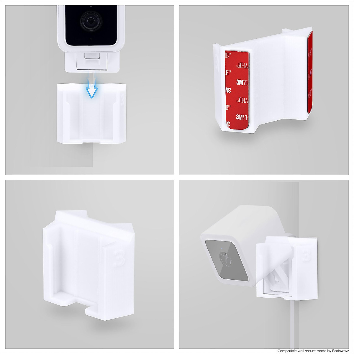 BRAINWAVZ Screwless Corner Mount for Wyze Cam v3 & v4, VHB Stick On - Easy to Install, No Tools Needed, No Mess, No Drilling, Strong Adhesive Mount, White