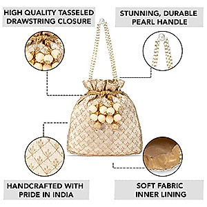 Aheli Indian Potli Bags for Women Evening Bag Clutch Ethnic Bride Purse with Drawstring (P26CRM)