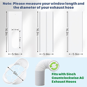 Portable AC Window Seal Kit with 5.1" Coupler, Lafinynp Adjustable Air Conditioner Window Vent Kit for AC Unit, Sliding AC Plates Kits for 17-47" Vertical/Horizontal Window and 5.1" Hose(3Pc)