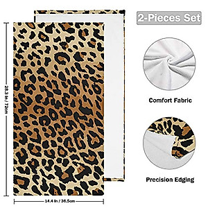 Oreayn Leopard Skin Hand Towel for Bathroom Kitchen Beach Polyester Cotton Set of 2 Leopard Animal Print Fingertip Towel Soft Absorbent 28.3 x 14.4 Inch