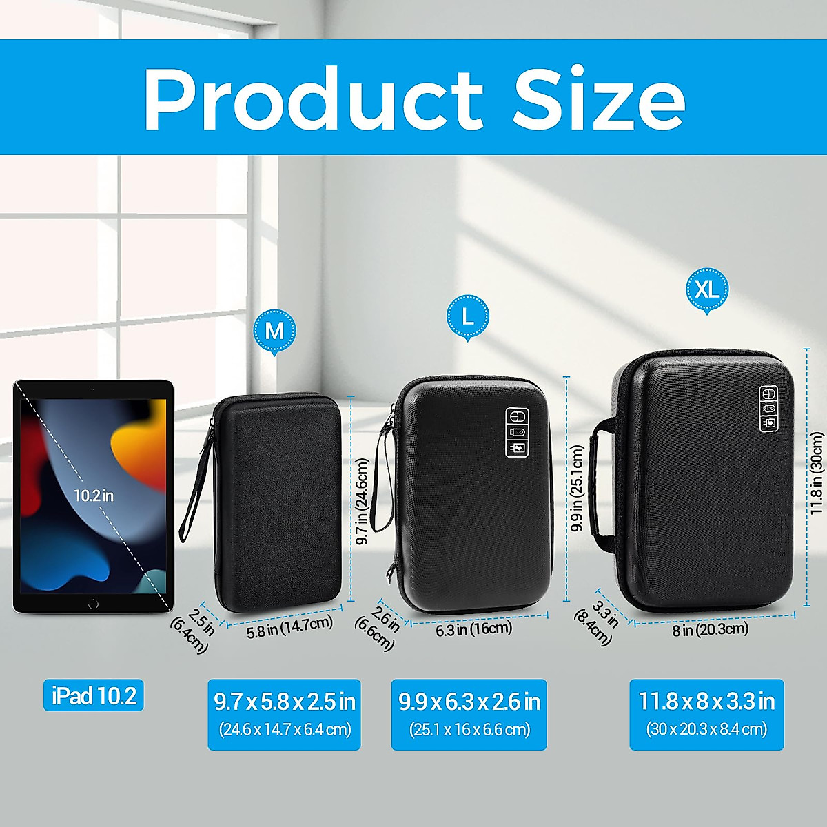 ProCase Hard Travel Electronic Organizer Case for MacBook Power Adapter Chargers Cables Power Bank Apple Magic Mouse Apple Pencil USB Flash Disk SD Card Small Portable Accessories Bag -L, Grey