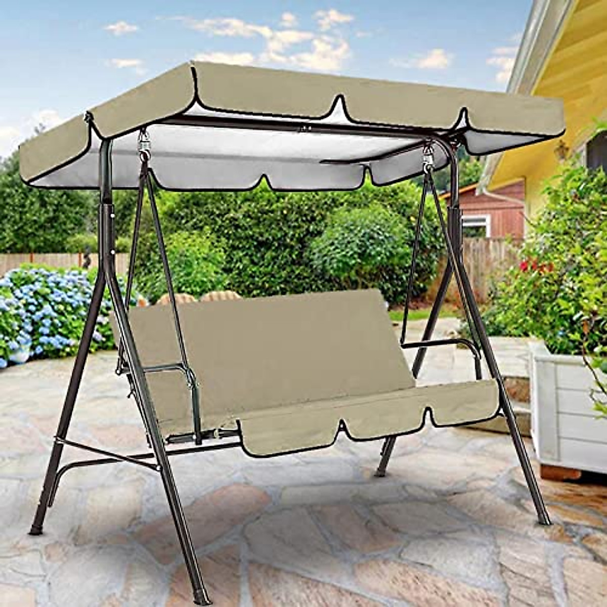 Outdoor Porch Swing Canopy Waterproof Top Cover Set, Garden Swing Seat Replacement Canopy Awning Canopy Cover/Seat Cover Outdoor Patio Ham-Mock Swing Seat Cushion Cover