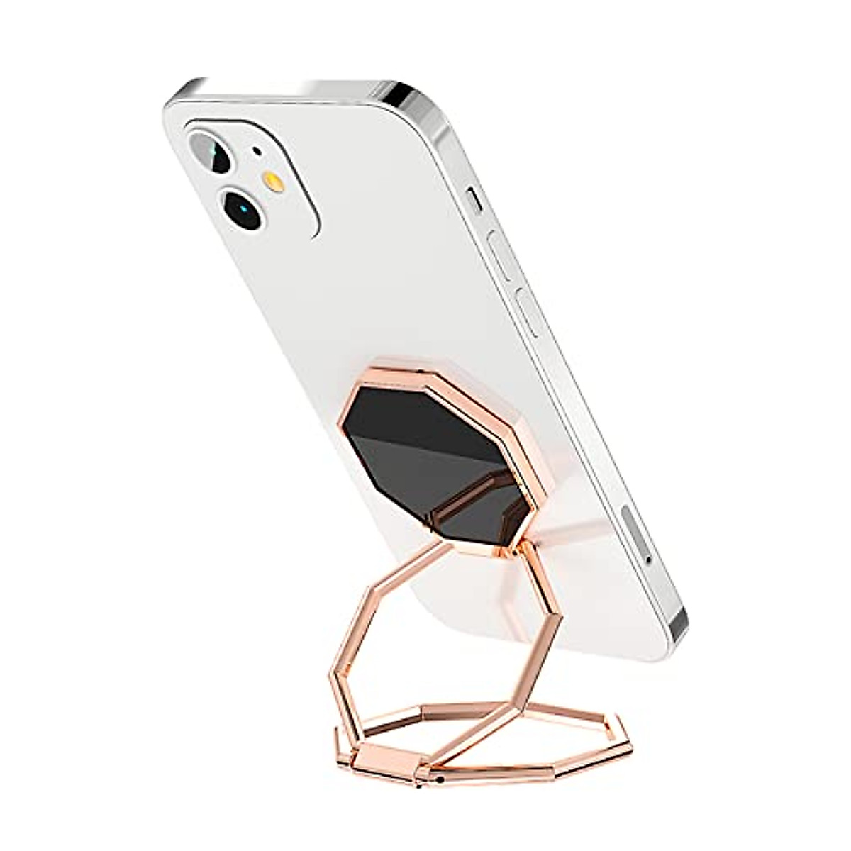 Cellphone Ring Holder Finger Kickstand, Foldable 360° Rotation Cell Phone Stand for Desk, Magnetic Car Mount, Metal Multi-Angle for Phone Back Grip Compatible with iPhone, iPad (Rose Gold)