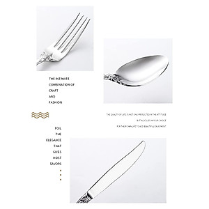 Silver Flatware Silverware Set for 6, Royal 18/10 Stainless Steel Tableware Cutlery Set Luxury Antique with 24 Pieces Dinnerware Set Restaurant Hotel Family Gatherings & Daily Use