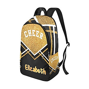 CUXWEOT Personalized Cheerleader Gold Print Backpack with Name Custom Travel Daypack Bag for Man Woman Gifts