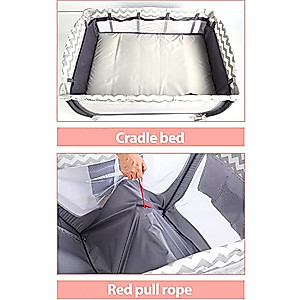 SoQte Foldable Luxury Nursery Baby Center, Multi Functional Movable Bed with Removable Diaper Table, Bed Net, Lovely Toys, Storage Bag, Portable Travel Crib with Wheels