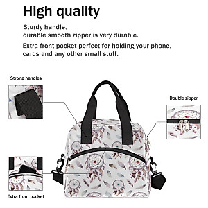 KOBLEN Dreamcatcher Feather Insulated Lunch Bag for Women Men Reusable Lunch Box Cooler Tote Shoulder Bag Lunch Container for Adult Office Work Picnic Travel Outdoor