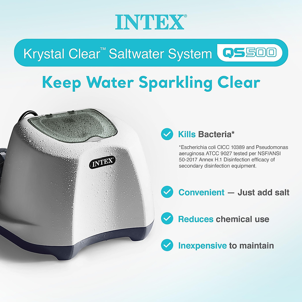 Intex QS500 Krystal Clear Saltwater Chlorine System for Above Ground Pools: Keeps Water Clean and Clear – Reduces Chemical Use – Up to 7000 Gal. Pools