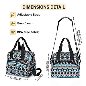 Aztec Geometric Pattern Lunch Bag Adjustable Shoulder Strap Cooler Bag Reusable Zipper Insulated Lunch Tote Bag for Work Picnic Camping School