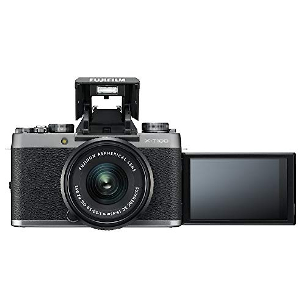 Fujifilm X-T100 Mirrorless Digital Camera w/XC15-45mmF3.5-5.6 OIS PZ Lens - Dark Silver (Renewed)