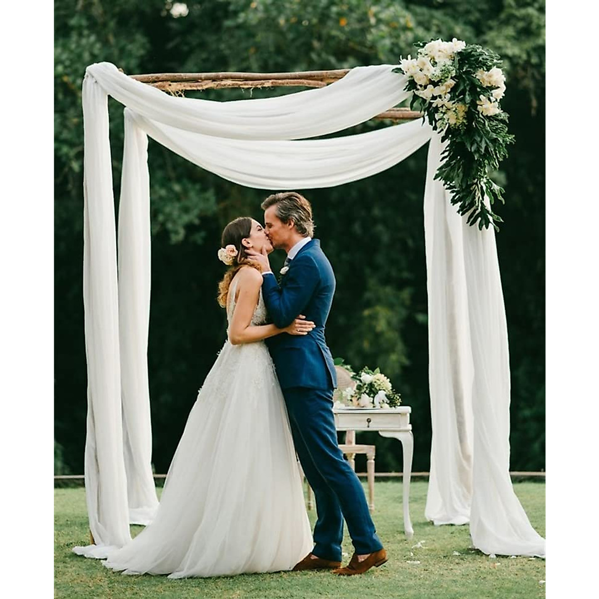 B-COOL White Sheer Backdrop Curtain 10ft by 8ft Chiffon Backdrop Drapes Panels Perfect for Romantic Wedding Decorations