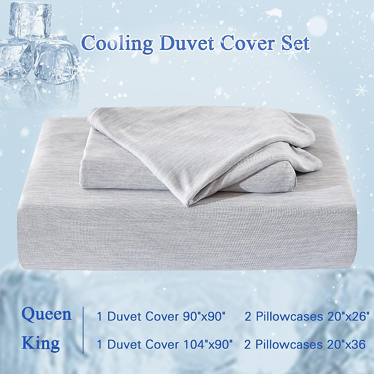 HCORA Cooling Duvet Cover Queen Size - Double Side Arc-Chill Q-Max>0.5 Cooling Fiber Duvet Cover Set 3PCS - Soft, Breathable, Cooling Comforter Cover with Zipper Closure & Corner Ties (Light Grey)
