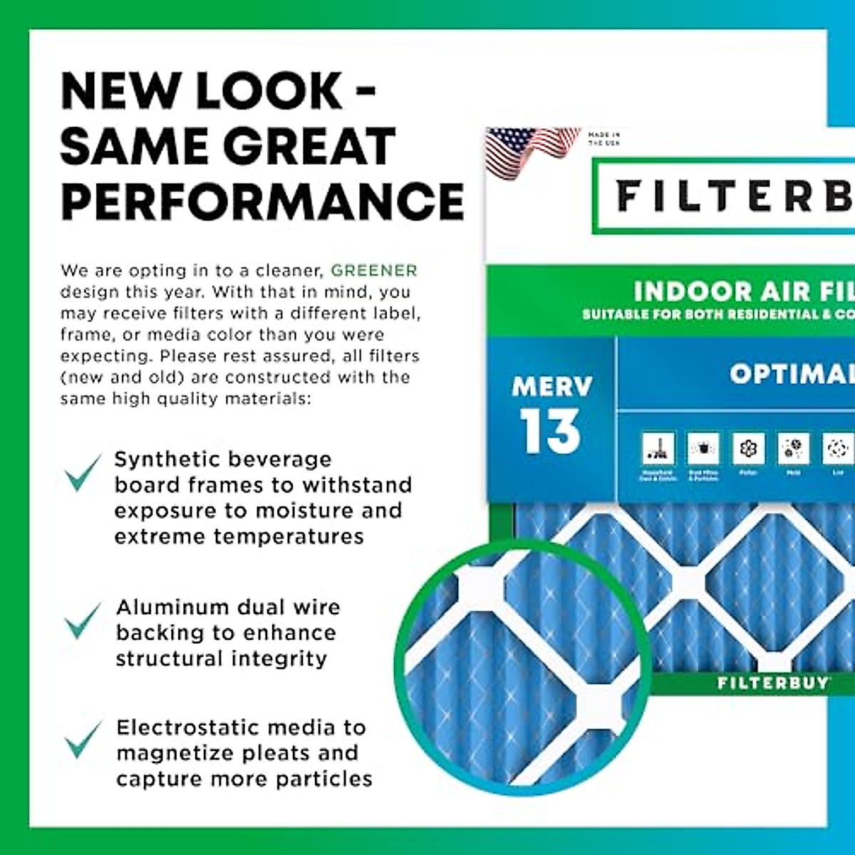 Filterbuy 20x25x5 Air Filter MERV 13 Optimal Defense (4-Pack), Pleated HVAC AC Furnace Air Filters for Amana, Coleman, Gibson, Goodman, York, and More (Actual Size: 20.18 x 25.31 x 5.25 Inches)