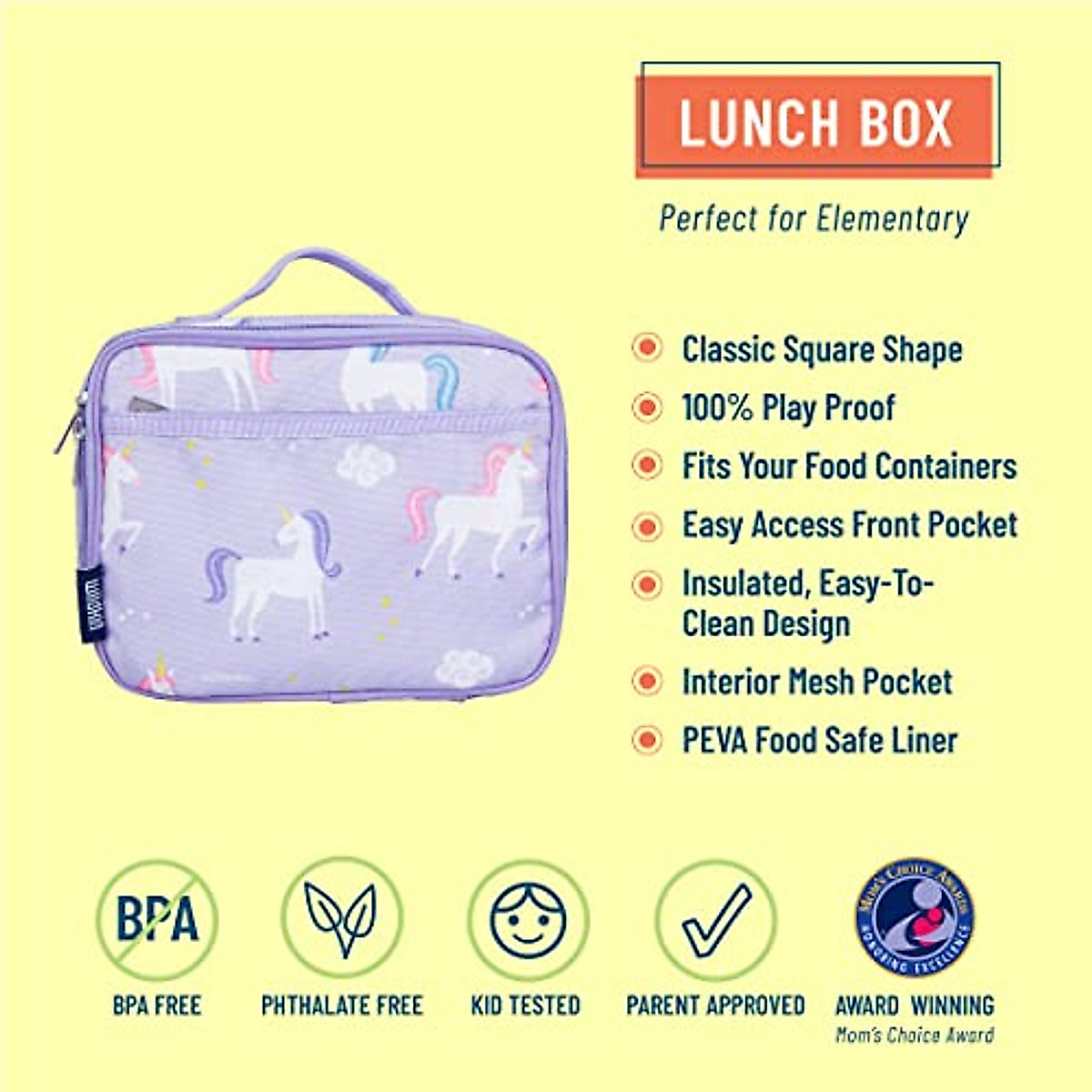 Wildkin Kids Insulated Lunch Box Bag for Boys & Girls, Reusable Kids Lunch Box is Perfect for Early Elementary Daycare School Travel, Ideal for Hot or Cold Snacks & Bento Boxes (Unicorn)