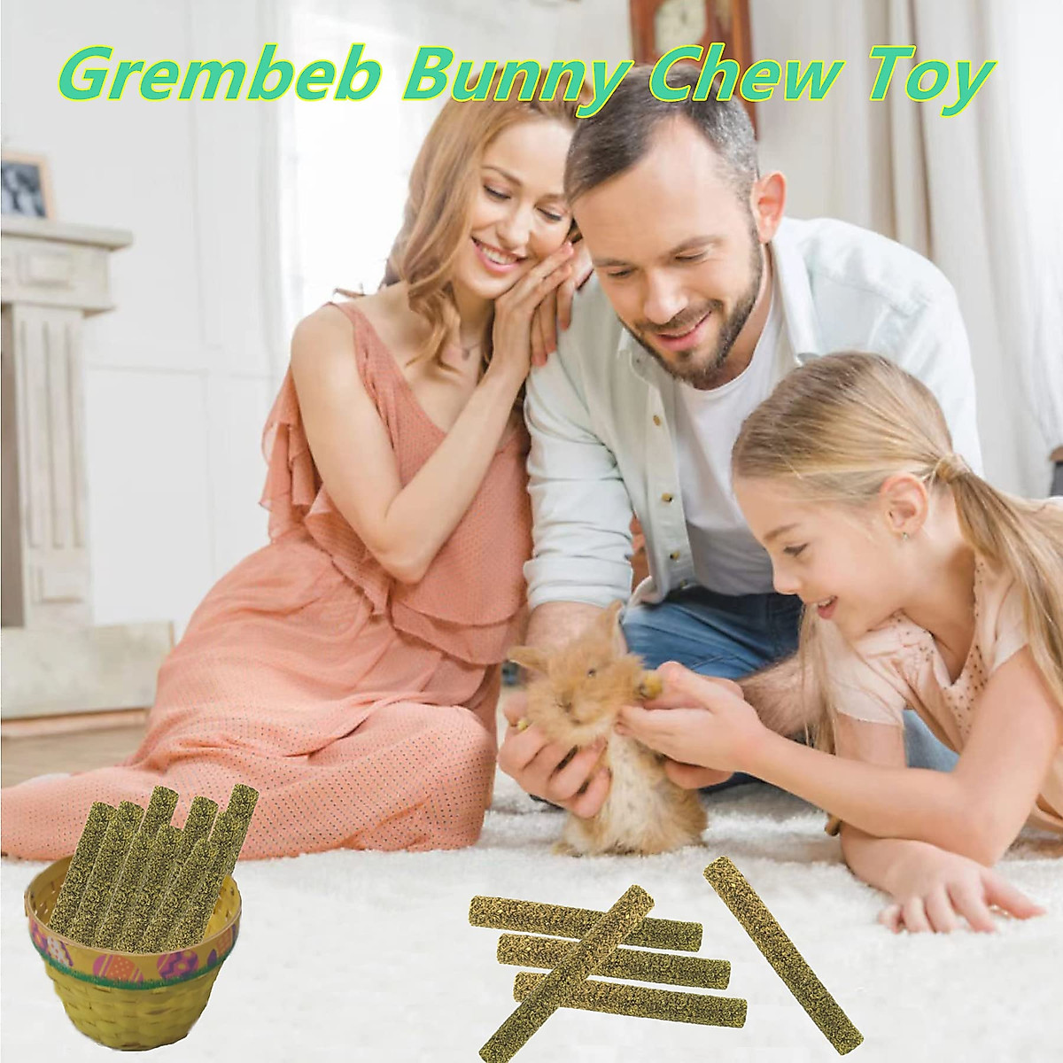 GREMBEB Rabbit Toys,Timothy Hay Stick for Guinea Pig Toy Bunny Chew Toys for Teeth Grinding Hamster Alfalfa Bite Treat Rabbit Molar Food Snack for Pet Rat Chinchilla Squirrel Gerbil-58PCS