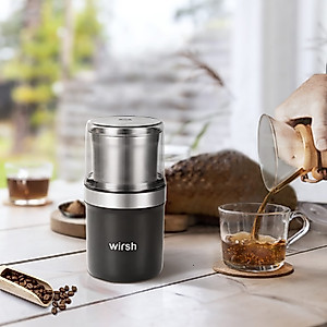 Herb Grinder-Wirsh Electric Spice Grinder with 5.3oz. Stainless Steel Removable Bowl,Coffee Grinder with 200W Motor for Herbs,Spices,Coffee Beans,Nuts,Grains, One Press Operation with Pollen Catcher