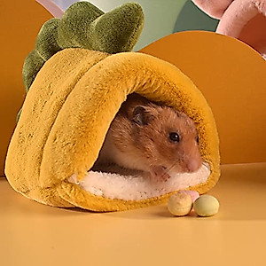 JENPECH Hamster House Cartoon Design - Warm Comfortable Semi-Closed Guinea Pig Hideout Hamster Accessories Hamster Bed for Rodent/Guinea Pig/Rat/Hedgehog Brown XL