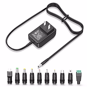 PERFEIDY 5V 1A 0.5A Charger 5.0V 1.0A AC Adapter 5W Power Supply DC 5V 1000mA 800mA 600mA 500mA Adaptor Regulated Transformer Cord with 10 Interchangeable Jacks Plug UL Listed