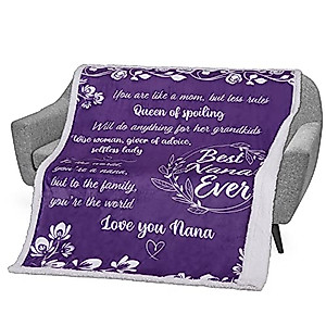 mami home Best Nana Ever Blanket Gift - Wonderful Blankets for Granny with Thick Double Layered Fleece and Sherpa Blanket Fabric | Wholesome I Love You Nana Gifts from Grandchildren Purple 50x60