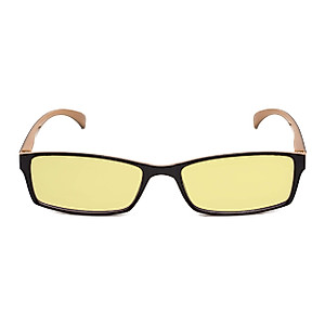 Small Rectangle Blue Light Blocking Computer Reading Glasses with Yellow Tinted Lens （Black/Brown, 1.25）