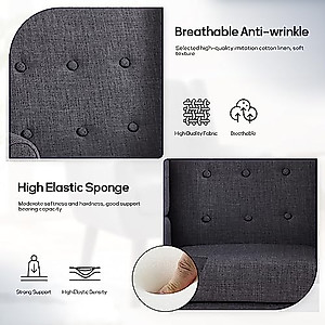 HUIMO Accent Chair, Arm Chair Set of 2, Button Tufted Upholstered Reading Chair, Linen Fabric Mid Century Modern Chairs for Bedroom, Living Room Chair, Comfy Sofa Chair(2, Grey)