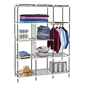 Simply-Me Wardrobe Storage Closet Portable Closet Clothes Storage Organizer Non-Woven Fabric Closet Organizers and Storage Shelves with Side Pockets,69-Inch (Gray)