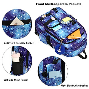 Laptop Backpacks 15.6 Inch College Backpack Elementary Middle High School Book Bag Cute Kids Bookbags Anti Theft Travel Back Pack Casual Daypack for Teens Girls Women Students (Galaxy Blue)