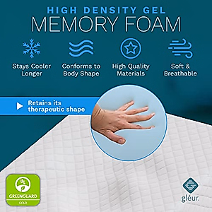 GLEUR Square Pillow for Side Sleepers - Made in USA, Cooling Gel Memory Foam Cushion Cube Pillow - Therapeutic Neck & Shoulder Pain Relief, Cervical Support - Thick Bed Pillow 15"x 12" x 6"