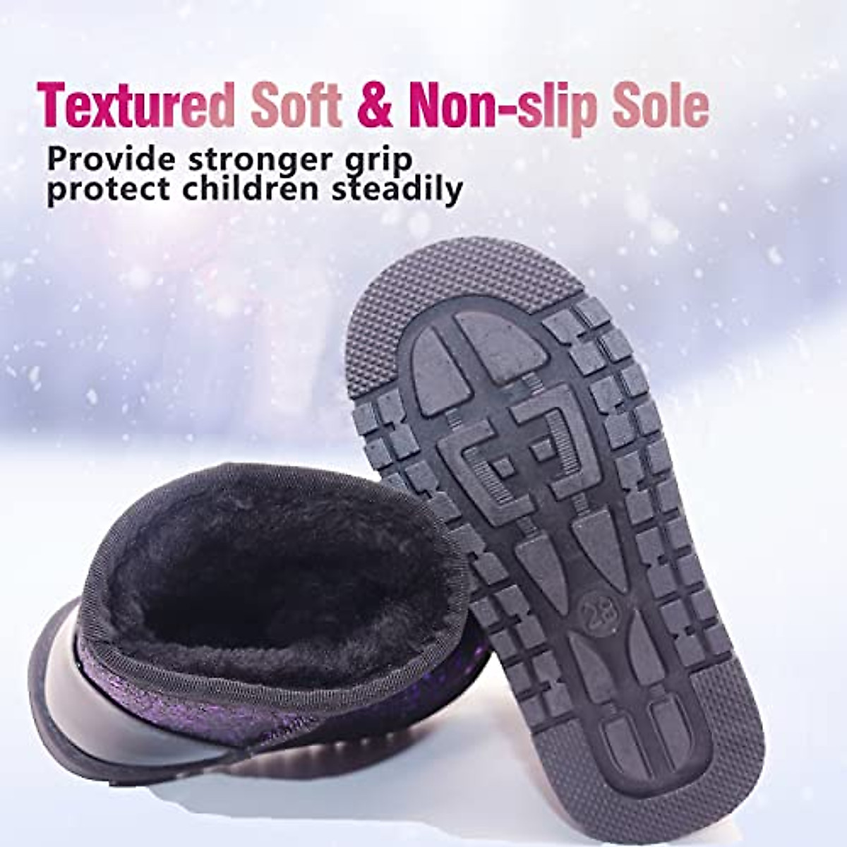 Elcssuy Girls Glitter Snow Boots Toddler/Little Girls Warm Winter Comfy Outdoor Sparkle Boots (1 Little Kid, Black, numeric_1)