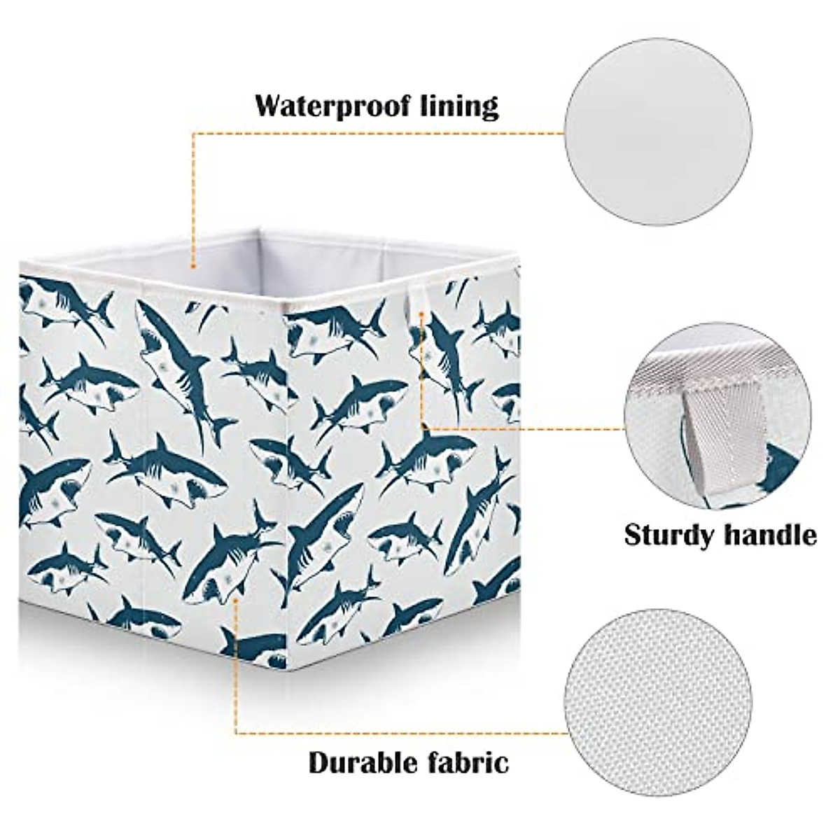 Kigai Cartoon Sharks Cube Storage Bins - 11x11x11 in Large Foldable Cubes Organizer Storage Basket for Home Office, Nursery, Shelf, Closet