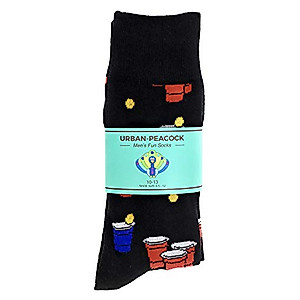 Urban Peacock Men's Novelty Fun Crew Socks - Multiple Patterns! (Beer Pong - Black, 1 Pair)