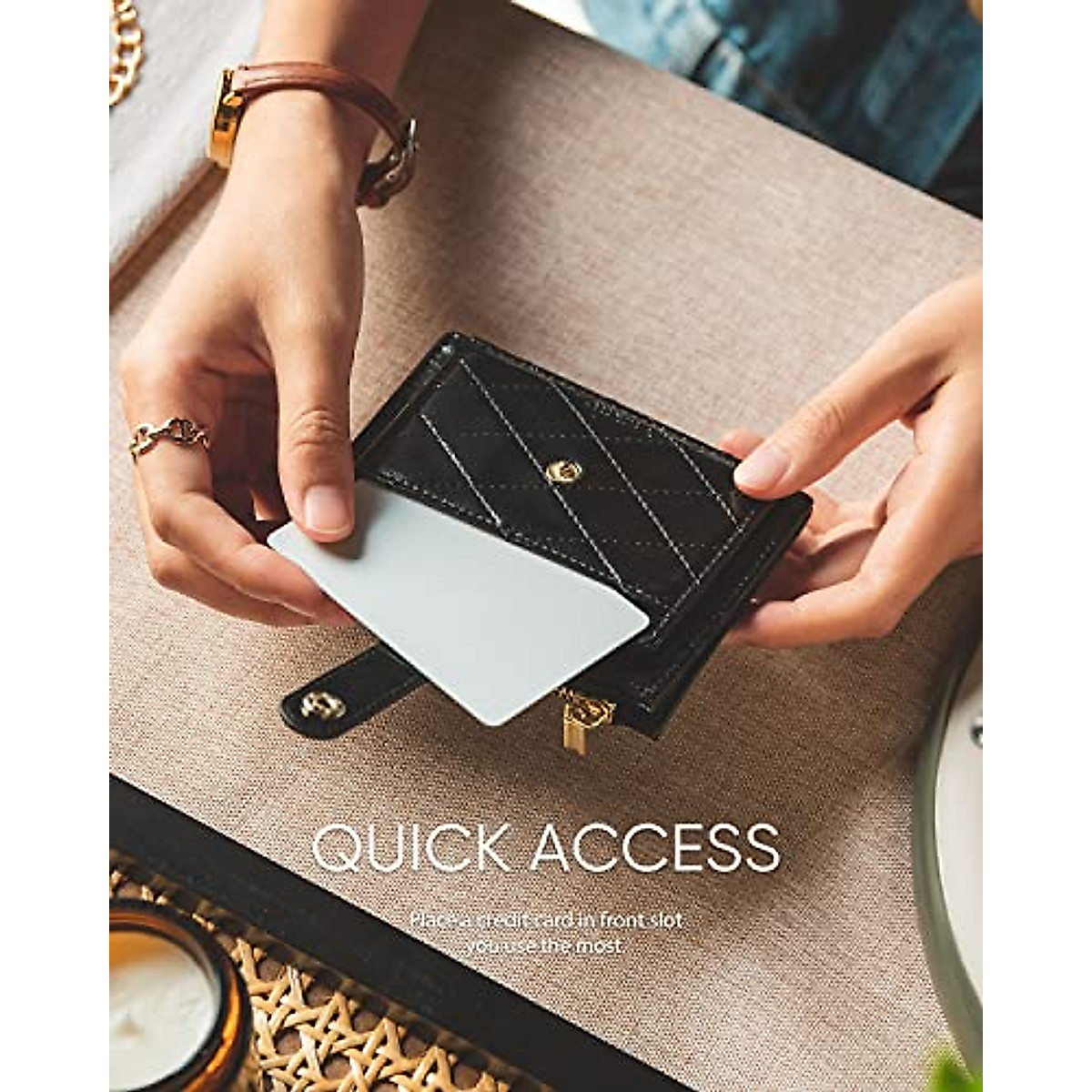 Vulkitty Slim Wallet for Women Minimalsit Bifold Leather Purse RFID Blocking Small Credit Card Wallet with Zipper Pocket(Black)