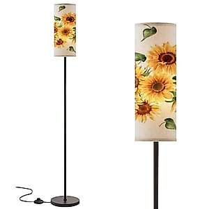 RZNTJHUINA Modern Standing Lamps Sunflower Yellow Summer Minimalist Floor Lamp Rustic Country Metal Pole Lamp with Linen Lampshade for Bedroom Living Room Office Nursery Reading Foot Switch