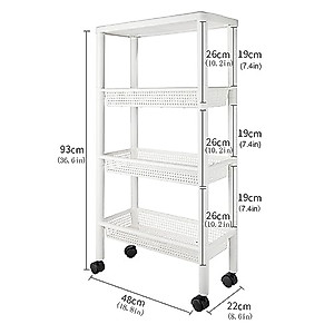 DELURA Slim Storage Cart with Wheels, 4 Tier Bathroom Storage Organizer Rolling Utility Cart for Bathroom Kitchen Laundry Room Office Narrow Place