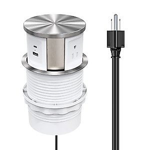 Pop Up Outlet for Countertop, Retractable Recessed Power Strip with 3 Outlets 1 USB A 1 USB C Port, Automatic Pop Up Outlet for Office Kitchen Island, White